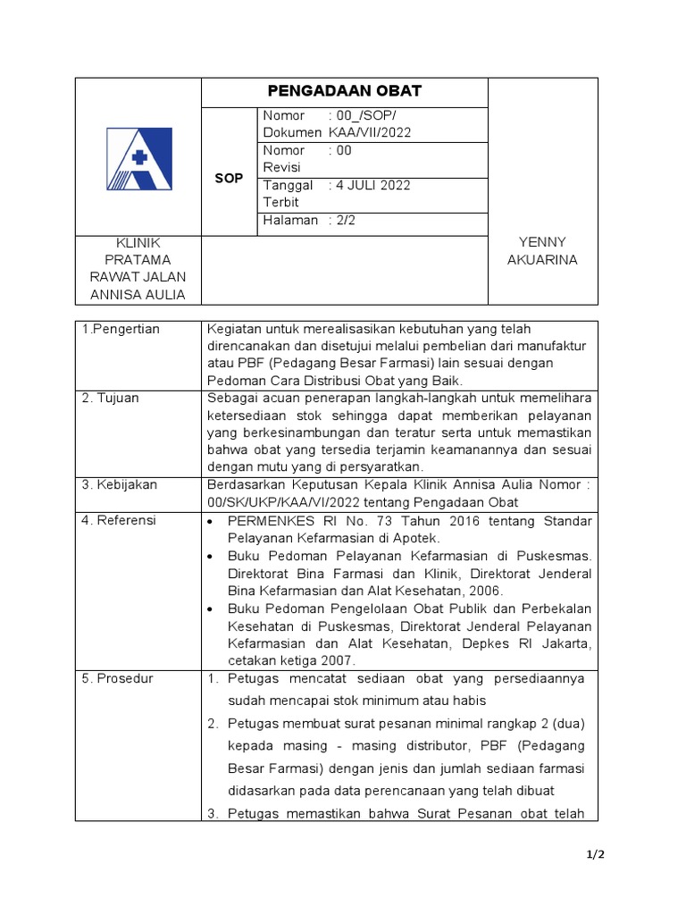 Sop Pengadaan Obat | PDF