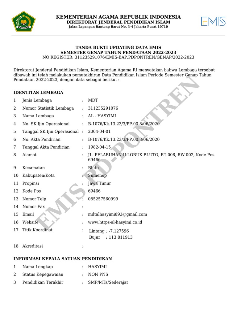 Berita - Acara - Pendataan Emis Terakhir Lengkap 2023 | PDF