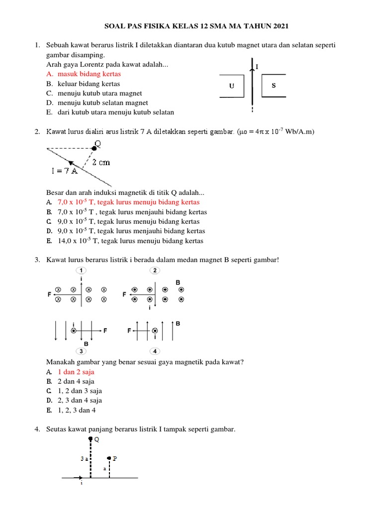 Latihan Pas Fisika Kelas 12 (2022) | PDF