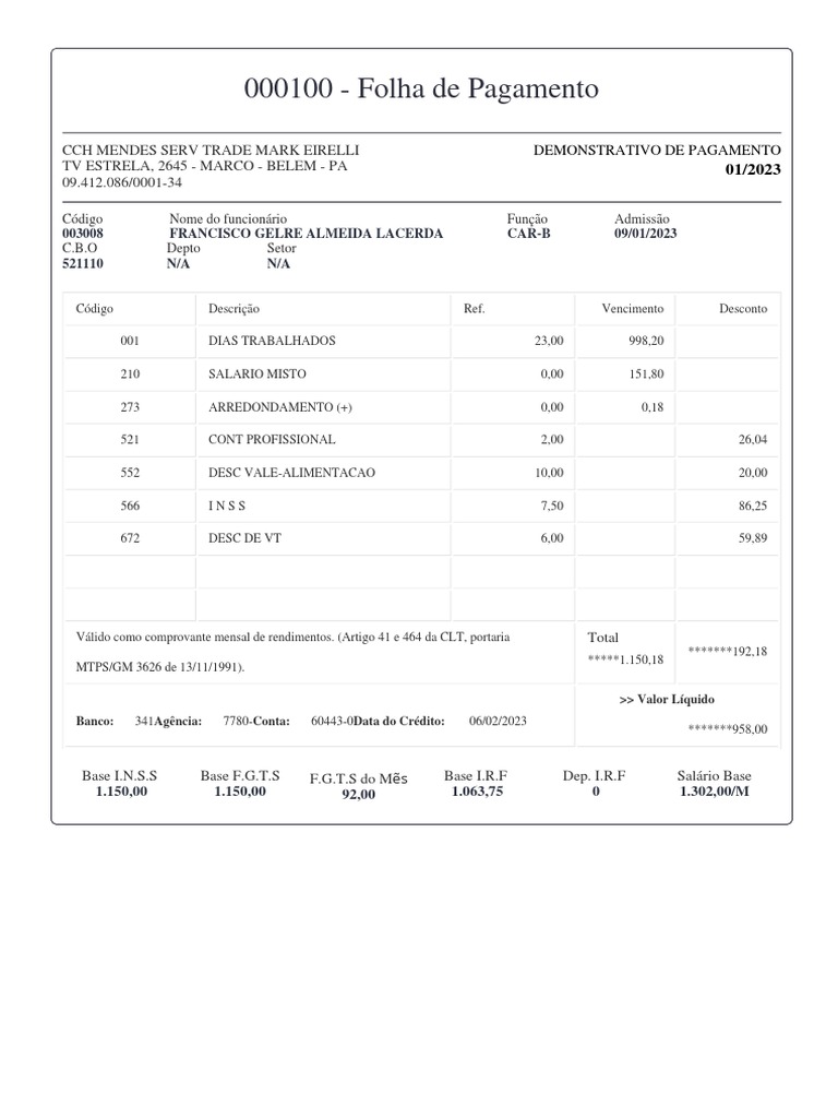 Recibo de Pagamento | PDF