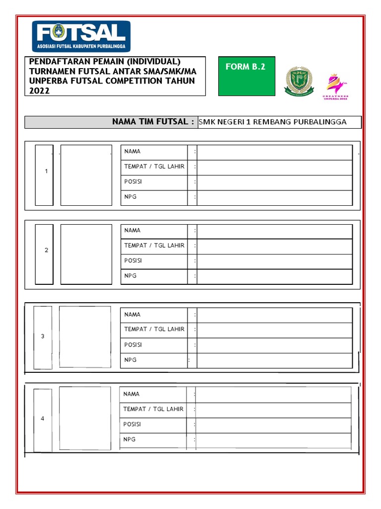 B2 Form Pendaftaran Pemain Individu | PDF