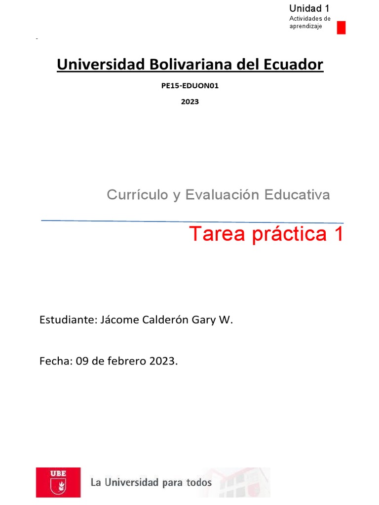 Tarea Practica C y E1 | PDF | Plan de estudios | Evaluación