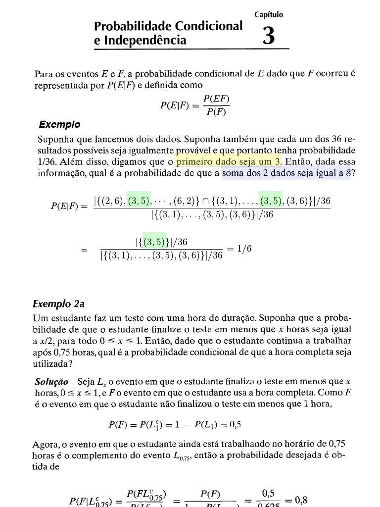 Probabilidade condicional de que a soma de dois dados seja igual a 8 ...