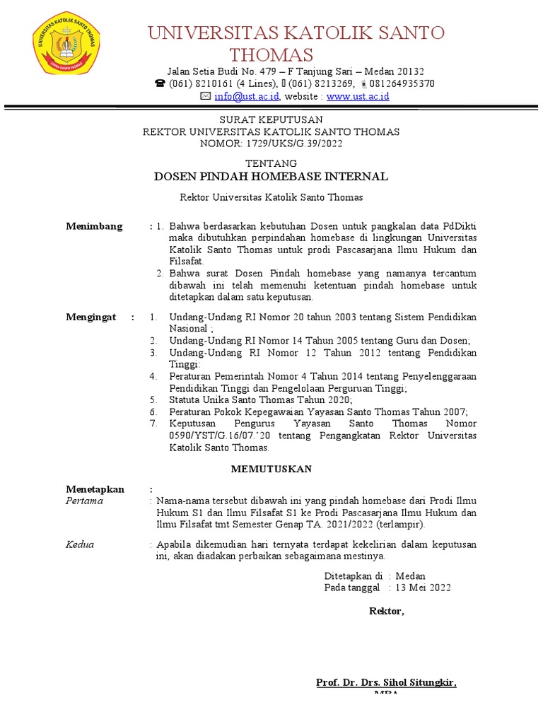 SK Dosen Pindah Homebase Internal | PDF