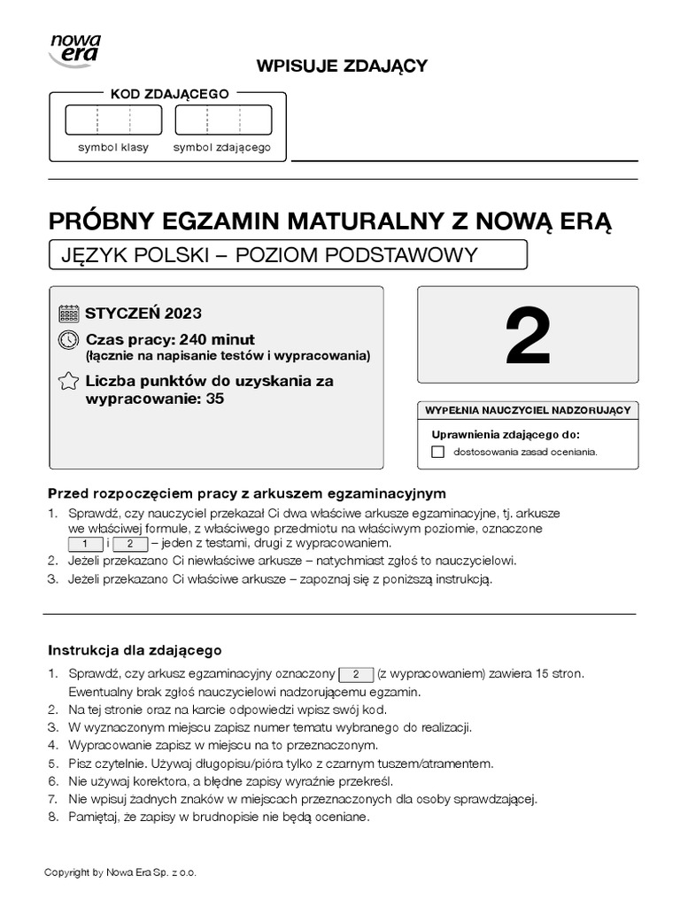 Arkusz 2 Język Polski PP M 2023 | PDF
