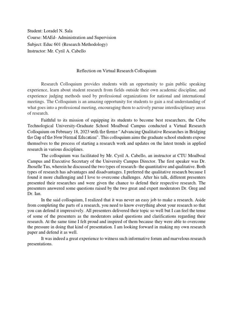 Reflection On Virtual Reasearch Colloquium | PDF | Qualitative Research ...