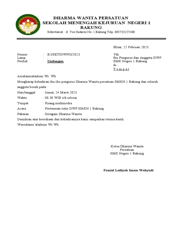 Contoh Undangan DWP | PDF