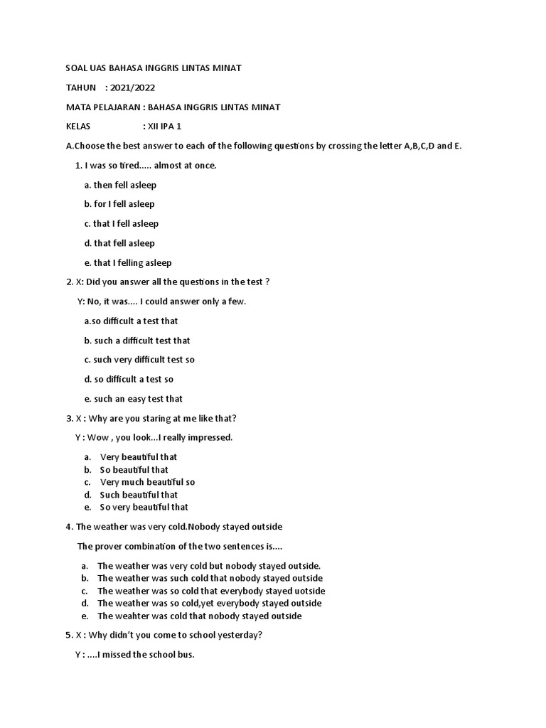 Soal Uas Bahasa Inggris Lintas Minat | PDF | Art