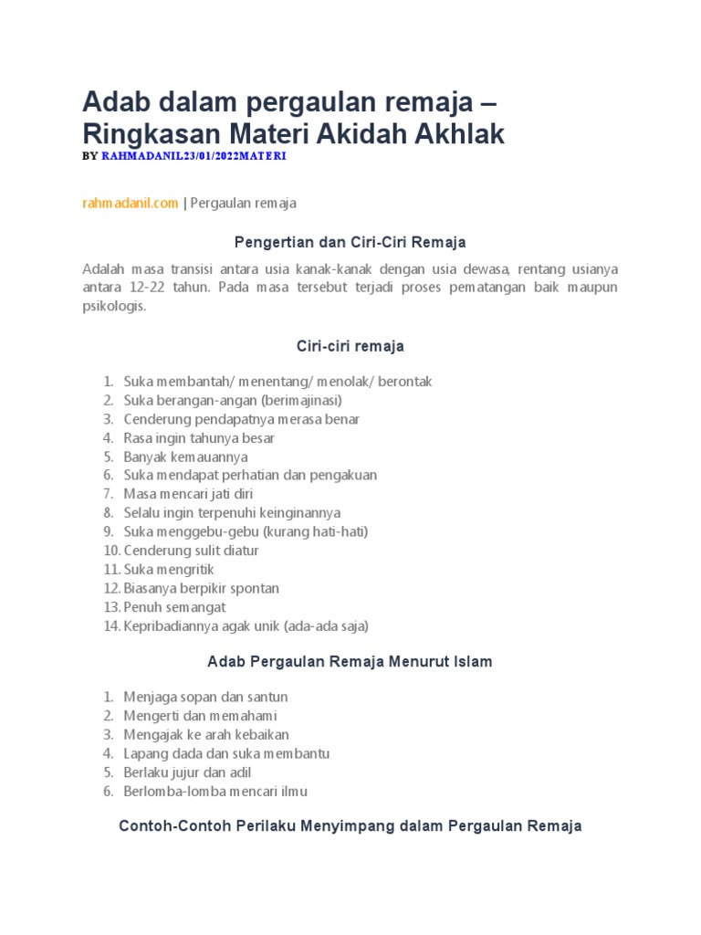 Adab Pergaulan Remaja dalam Islam | PDF | Pengembangan Diri | Kesehatan ...