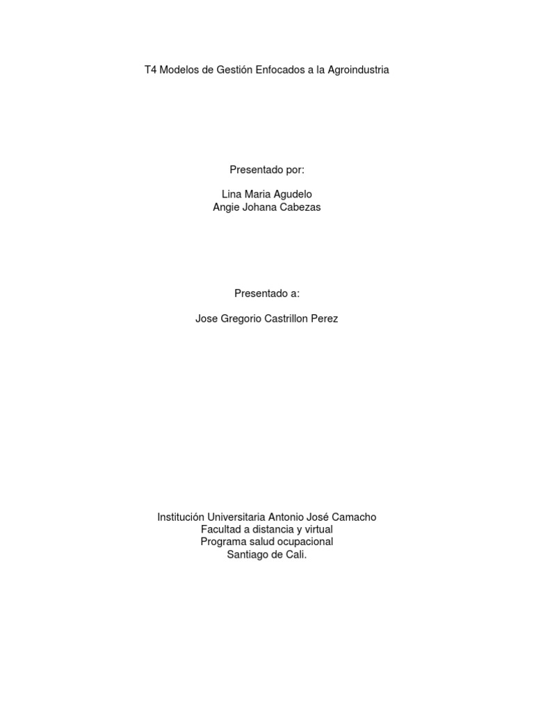 T4 Modelos de Gestión Enfocados A La Agroindustria | PDF | Calidad (comercial) | Seguridad ...