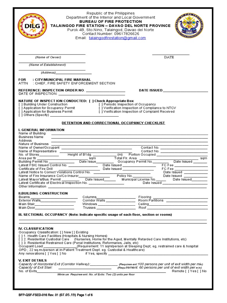 FSED 16F Detention and Correctional Occupancy Checklist Rev01 | PDF ...