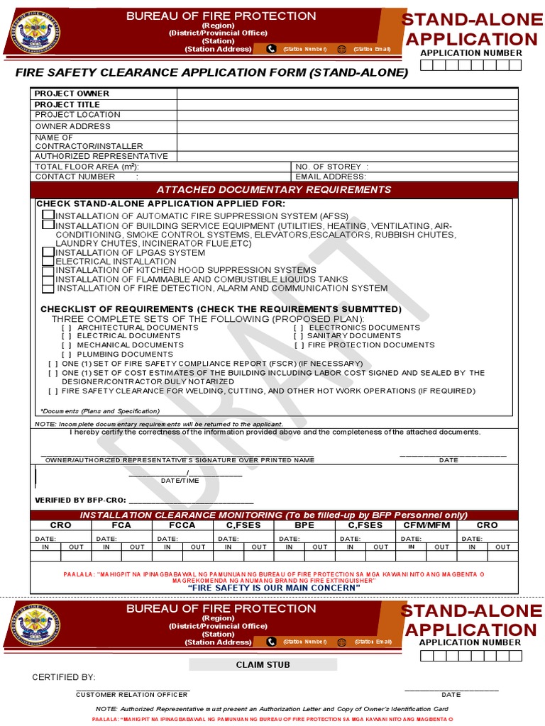 BFP Stand-Alone Application Form | PDF | Firefighting | Fires