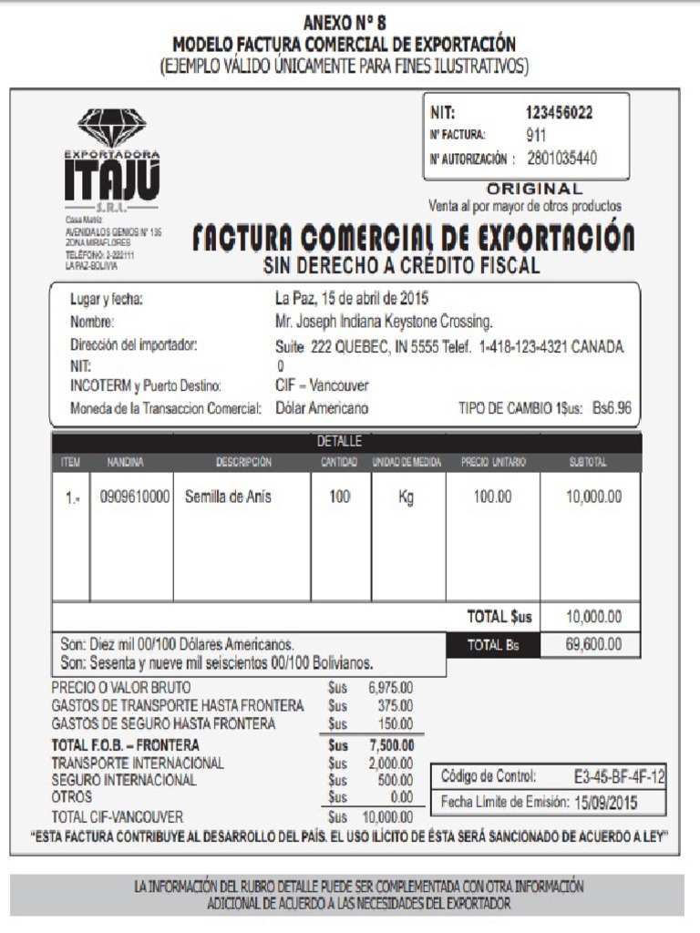 Factura Comercial De Exportacion Peru