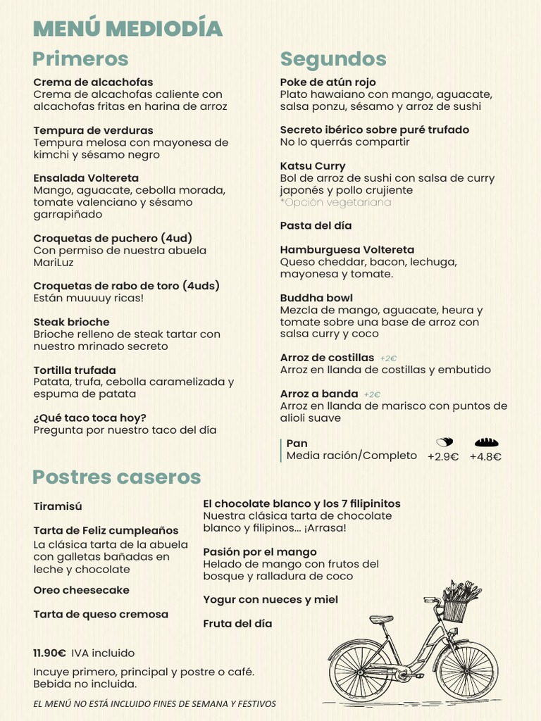 Menú del mediodía con opciones variadas para primeros, segundos y ...