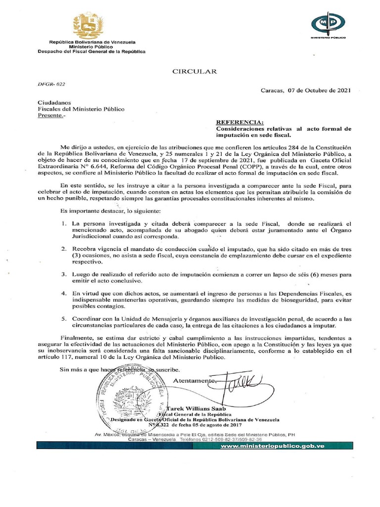 Circular MP DFGR - 022 Del 07-10-2021. Consideraciones Relativas Al ...