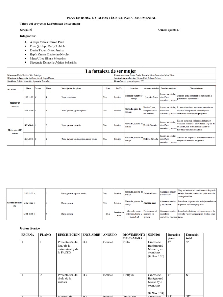 Plan Rodaje y Guion Técnico - Grupo #6 - 5d | PDF