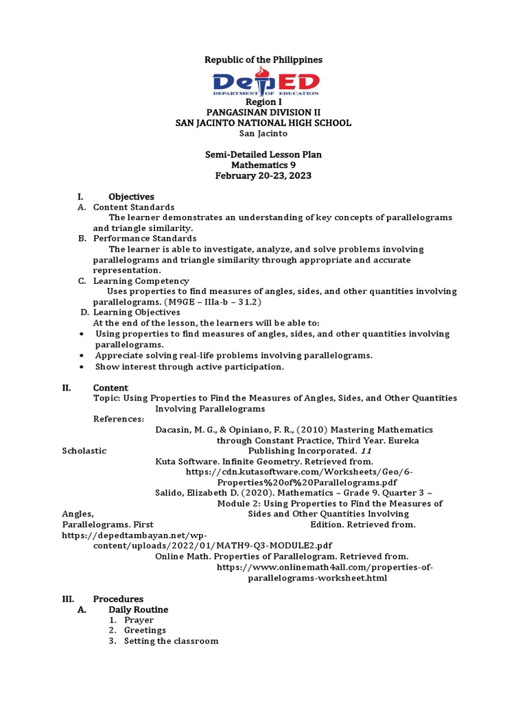 Uses Properties To Find Measures of Angles, Sides and Other Quantities Involving Parallelograms ...