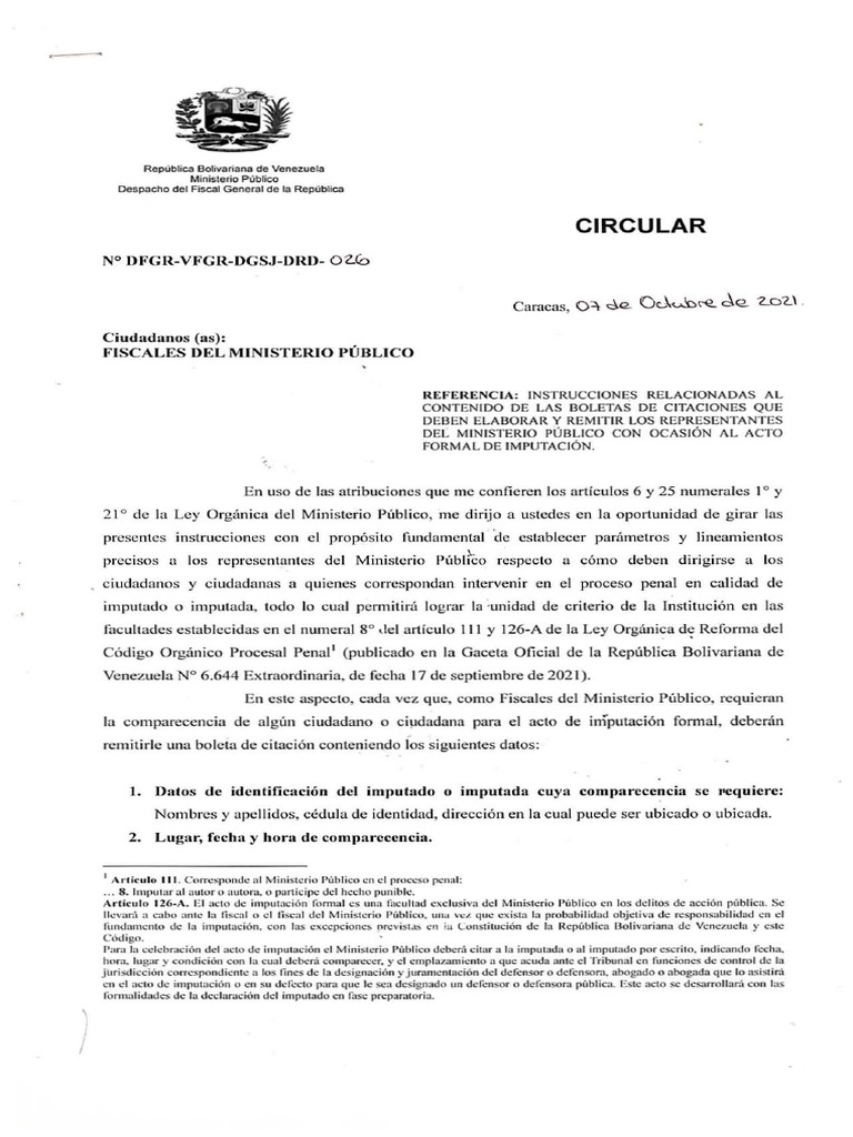 Circular #DFGR-VFGR-DGSJ - DRD-026. 07-10-2021. Instrucciones Contenido ...