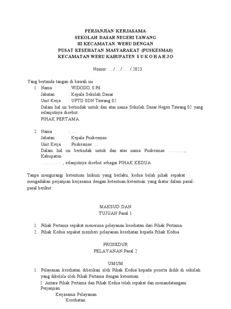 Contoh Mou Sd Dengan Puskesmas Pdf