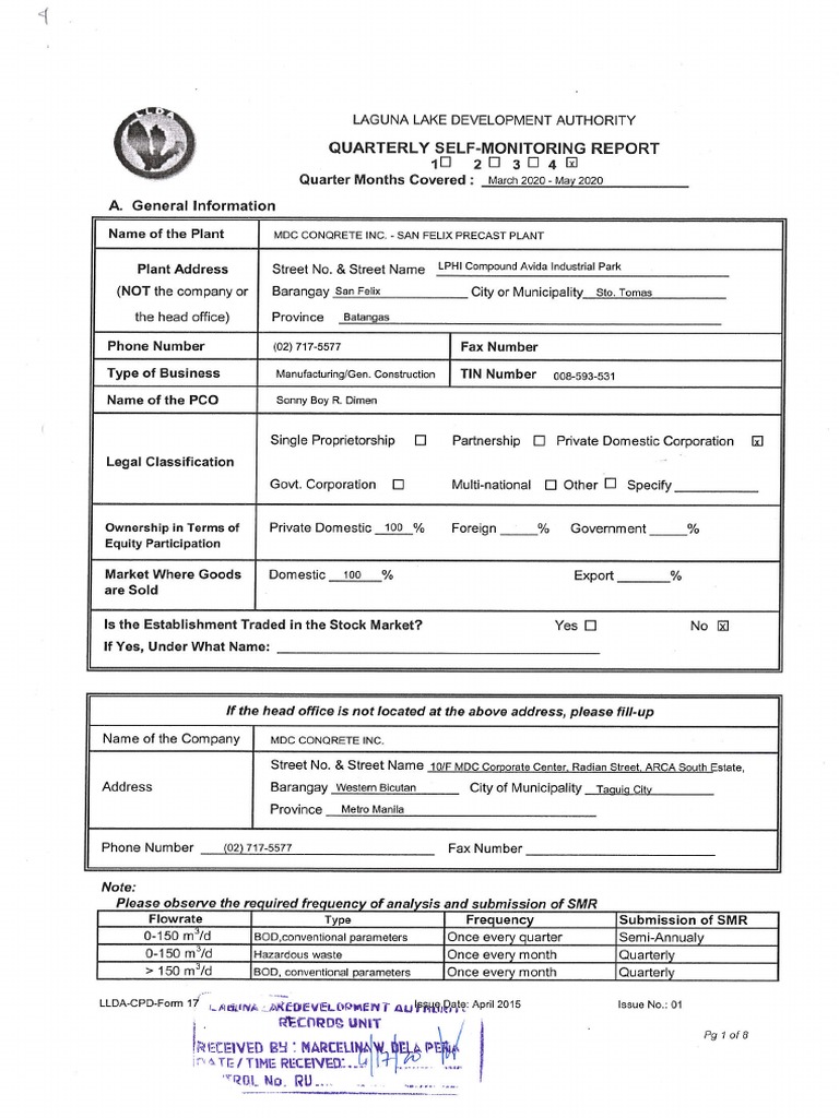 LLDA SMR SAN FELIX Mar - May 2020 | PDF