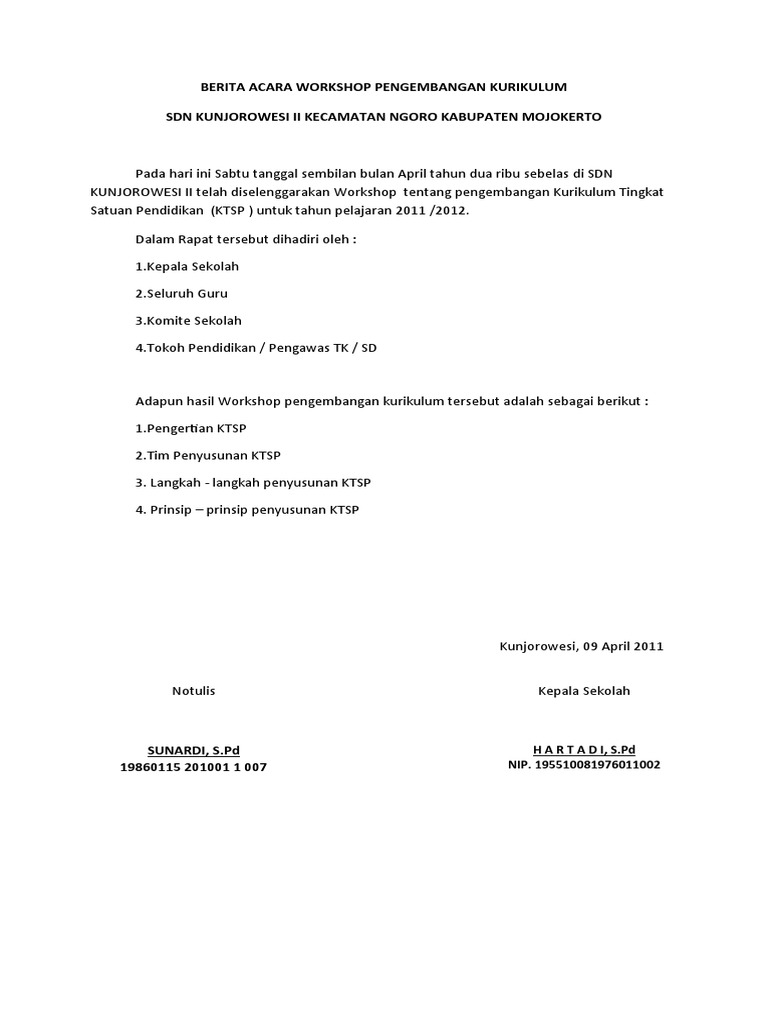 Berita Acara Rapat Pengembangan Kurikulum Pdf