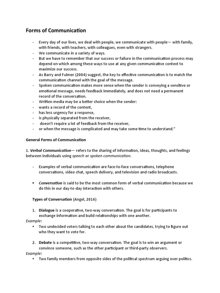 Forms of Communication | Download Free PDF | Communication | Conversation