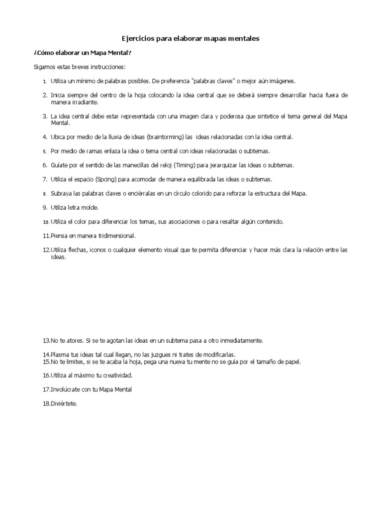 Ejercicios para Elaborar Mapas Mentales | PDF Ejercicios para Elaborar Mapas Mentales | PDF