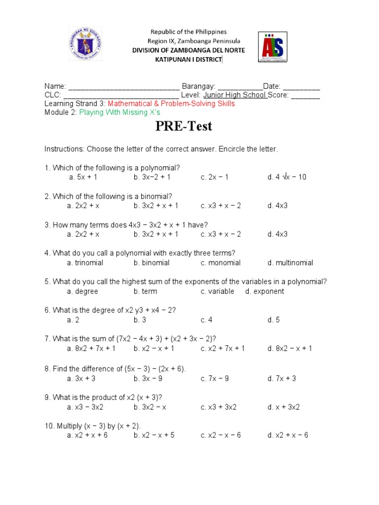 LS3 Koica Module 2 | PDF | Factorization | Polynomial