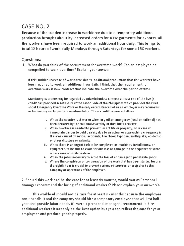 Case Study | Download Free PDF | Employment | Overtime