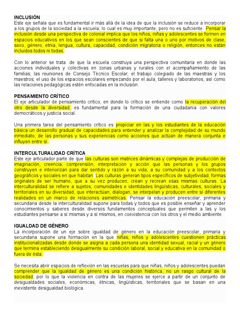 Ejes Articuladores | PDF | Inclusión (Educación) | Pensamiento