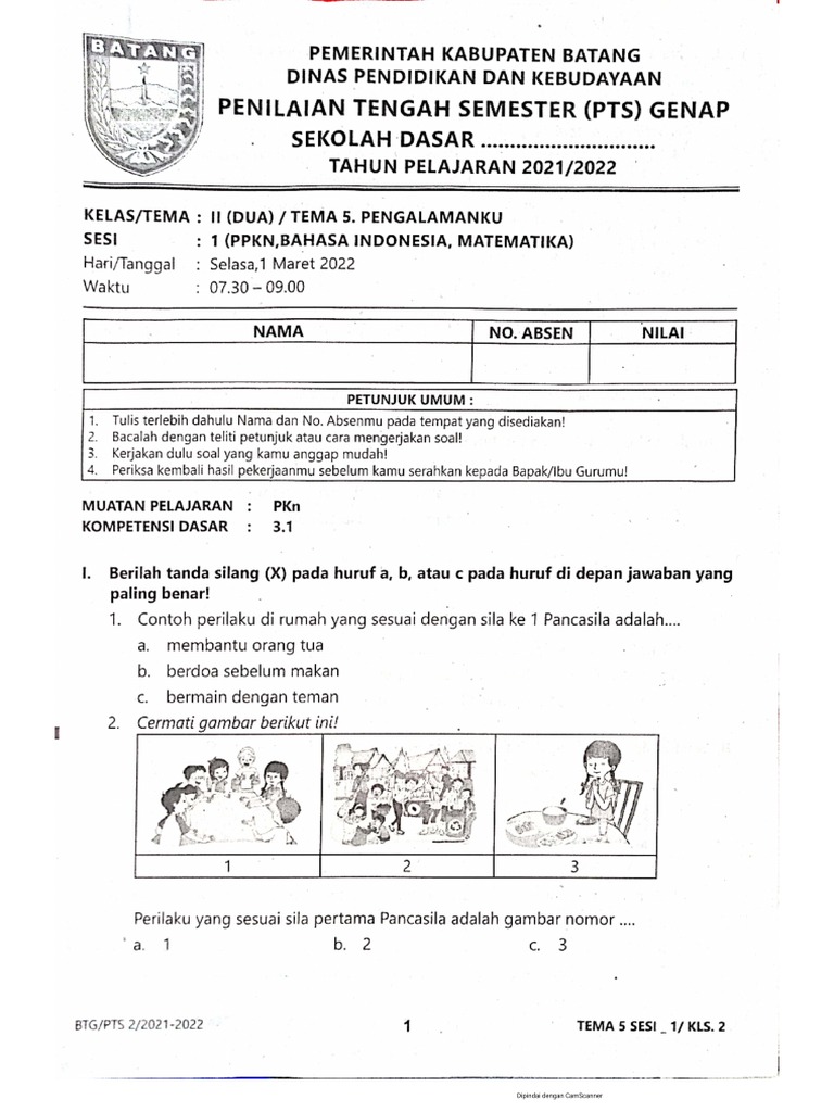 Kelas 2 Tema 1 PPKN, B.indo, MTK | PDF