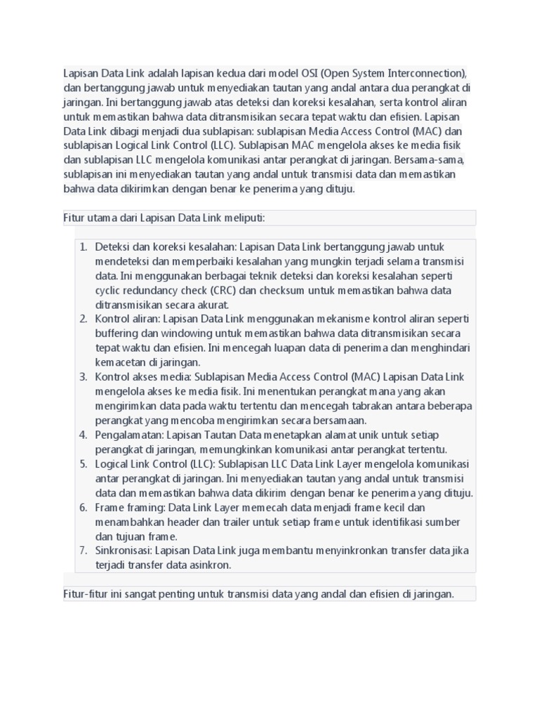 Fitur Utama Lapisan Data Link | PDF
