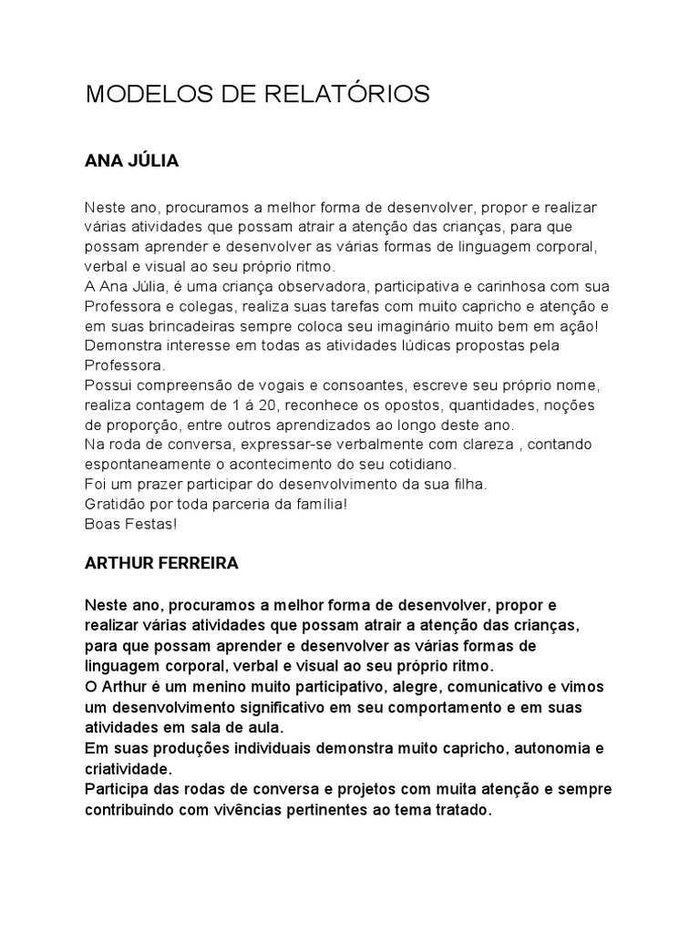 Modelos de Relatórios | PDF | Aprendizado | Linguagem corporal