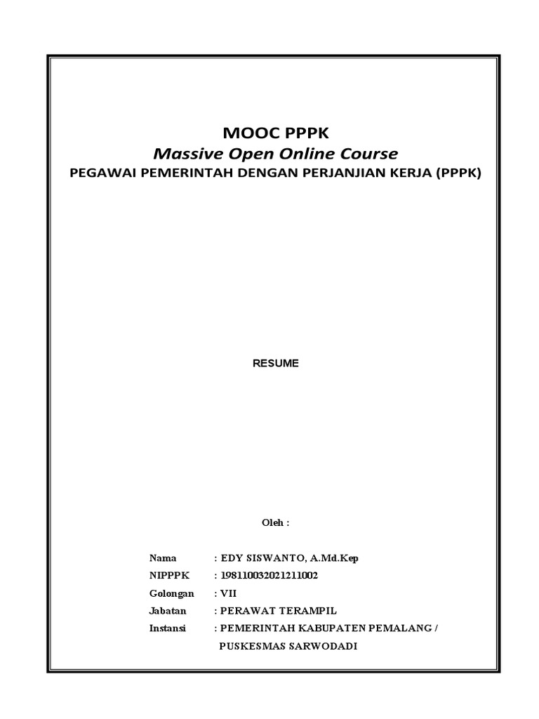 RESUME MOOC PPPK 2022 - EDY SISWANTO, A.Md - Kep. | PDF