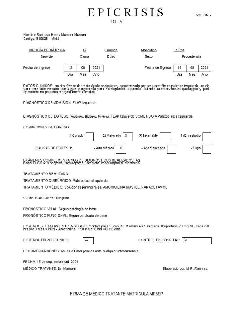 Epicrisis 12 | PDF | Ciencias de la Salud | Cuidado de la salud