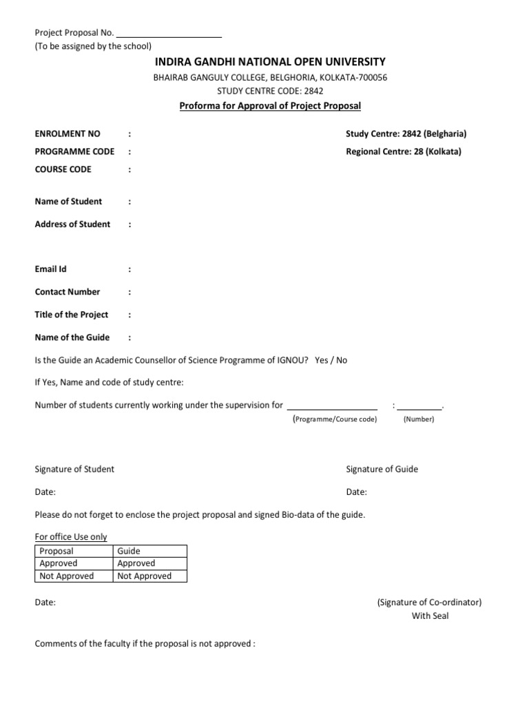 Indira Gandhi National Open University: Proforma For Approval of Project Proposal | PDF