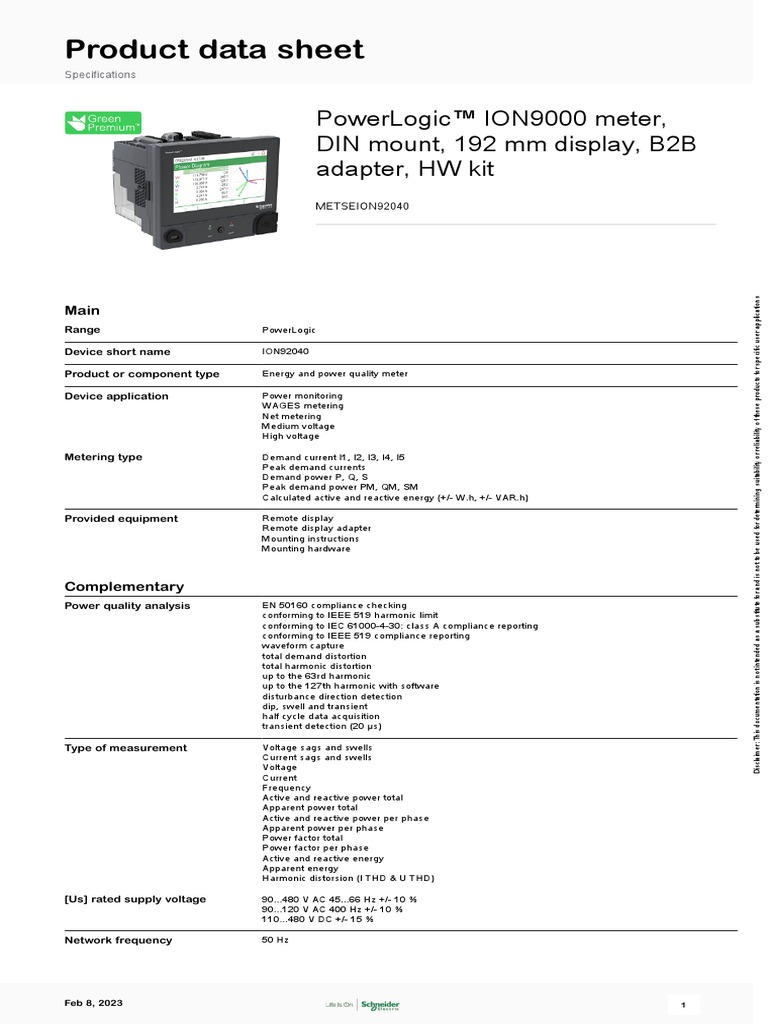 PowerLogic™ ION9000 - METSEION92040 | PDF | Electromagnetic ...