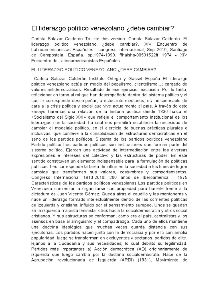 El Liderazgo Político Venezolano | PDF | Hugo Chavez | Venezuela