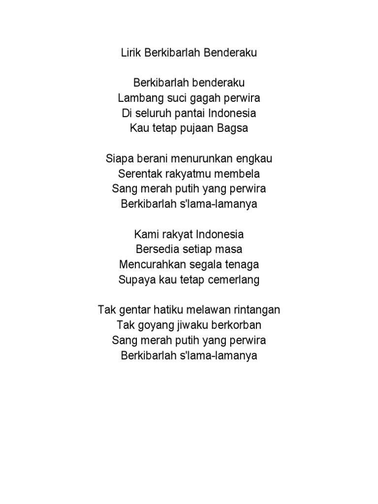 Lirik Berkibarlah Benderaku | PDF Lirik Berkibarlah Benderaku | PDF