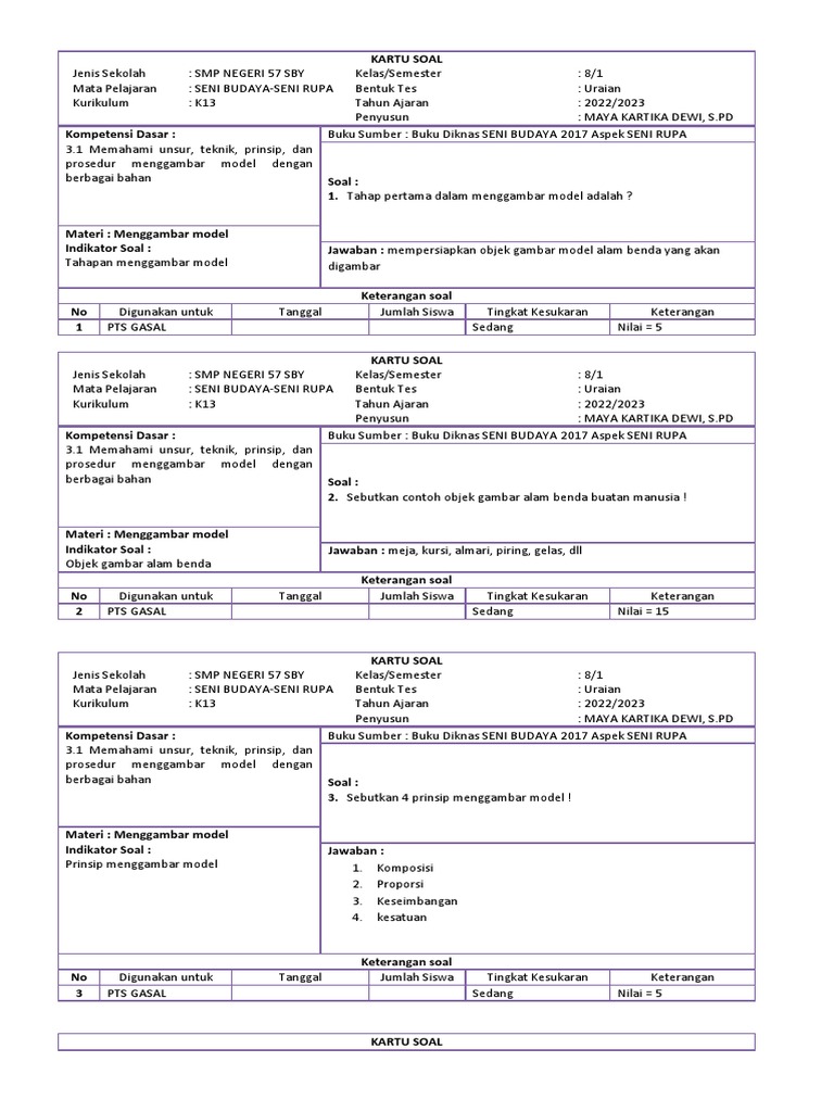 Kartu Soal PTS SBK 8 | PDF
