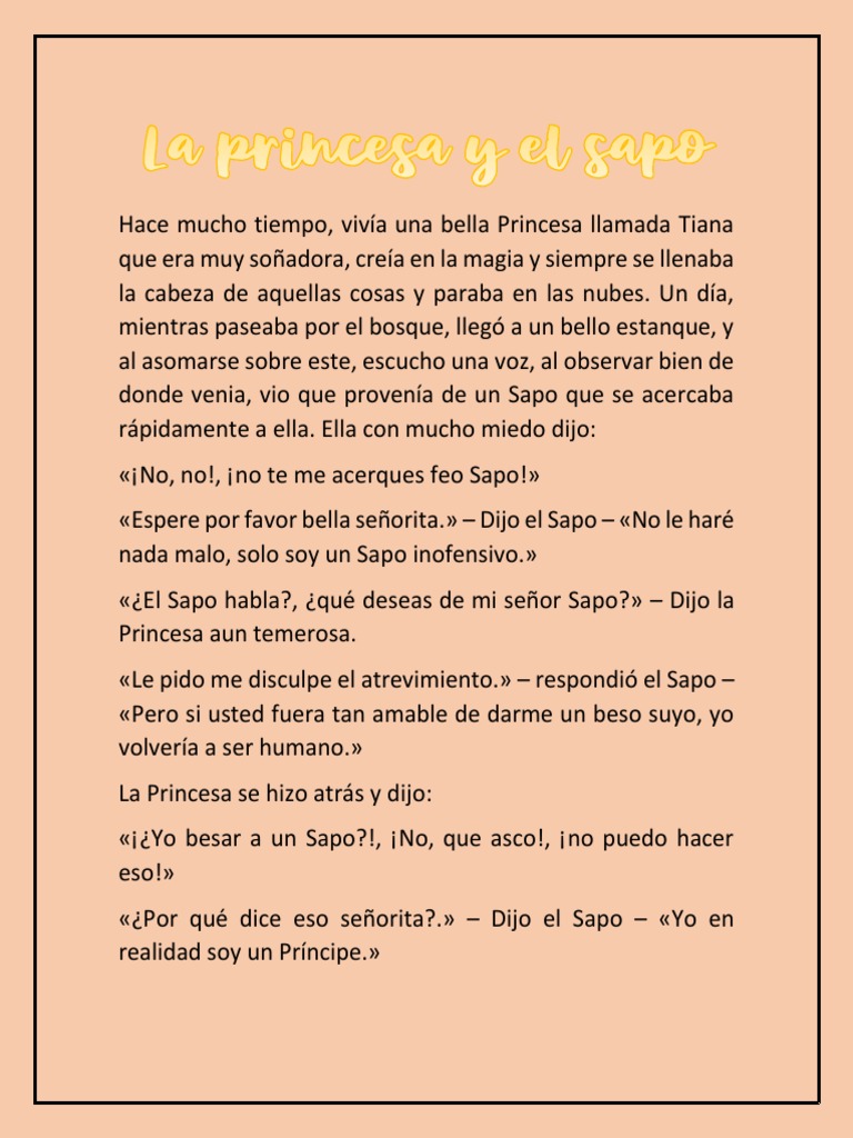 La Princesa y el Sapo: Resumen del Cuento | PDF | Poesía