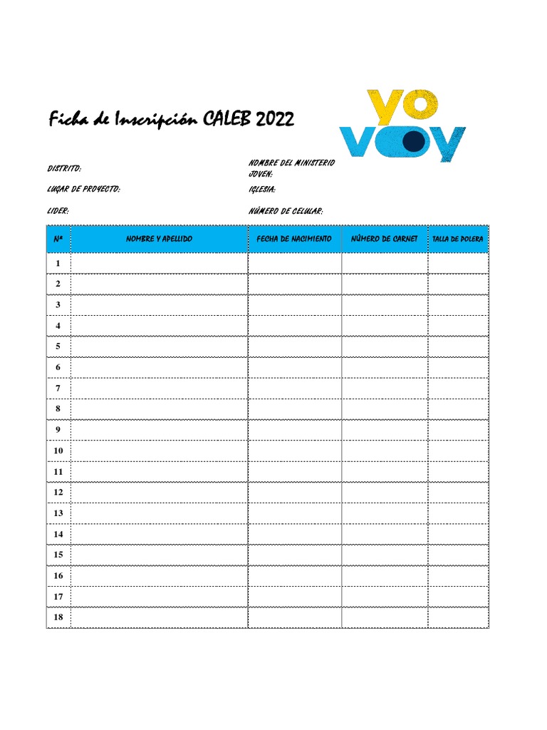 Ficha Inscripción Caleb 2022 Yo Voy | PDF