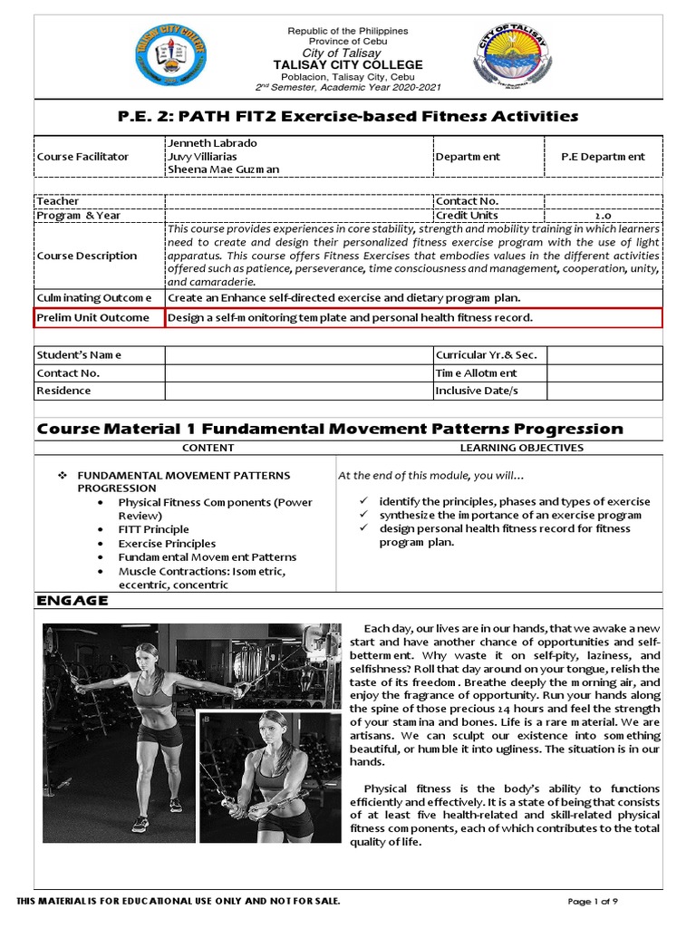 P.E 2 cm1 2022 | PDF | Physical Fitness | Anatomical Terms Of Motion