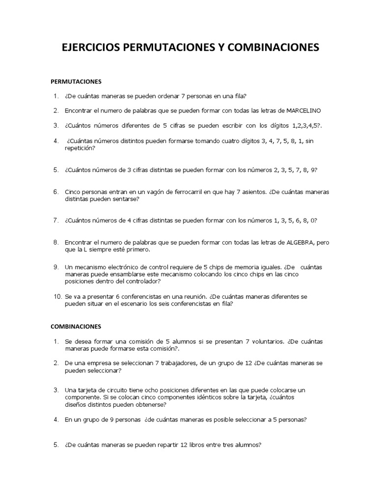 Tarea Permutaciones y Combinaciones | PDF