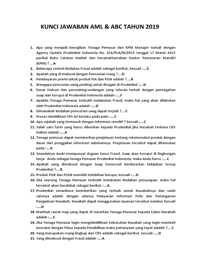 AML & ABC KUNCI JAWABAN 2019 | PDF