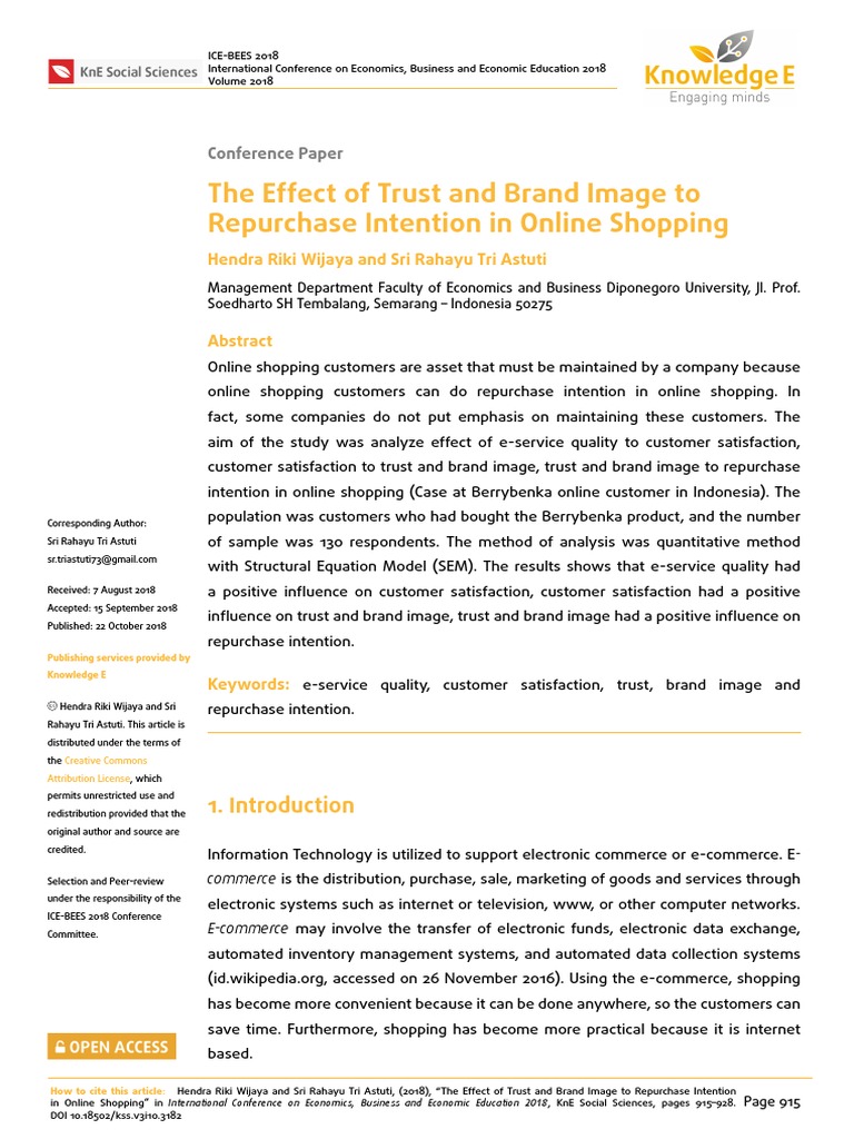 The Effect of Trust and Brand Image To Repurchase Intention in Online ...