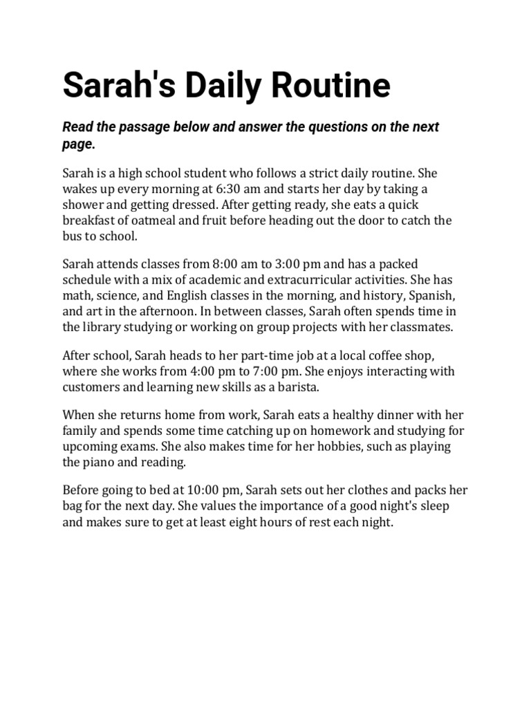 Sarahs Daily Routine | PDF