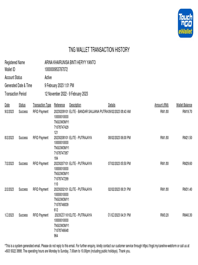 TNG Wallet Transaction Summary | PDF | Information Technology | Digital ...