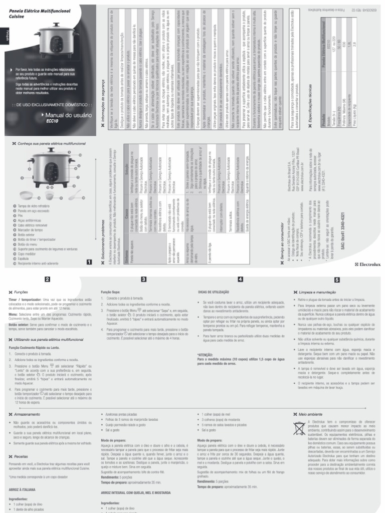 Manual Panela Elétrica Electrolux ECC10 | PDF