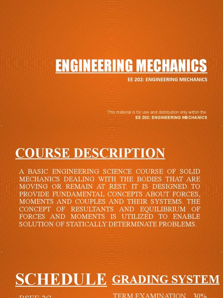 EE 202. Engineering Mechanics. 00. Course Outline | PDF | Technology ...